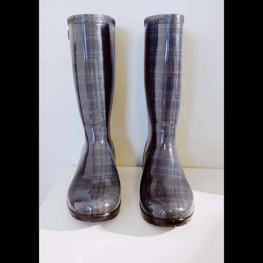 Ugg Shaye Waterproof Plaid Rain Boots Gray Black - Gem